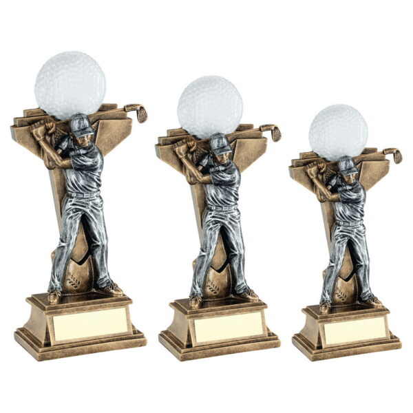 Male Golf Figure Trophy with Ball on Backdrop | Prime Trophies