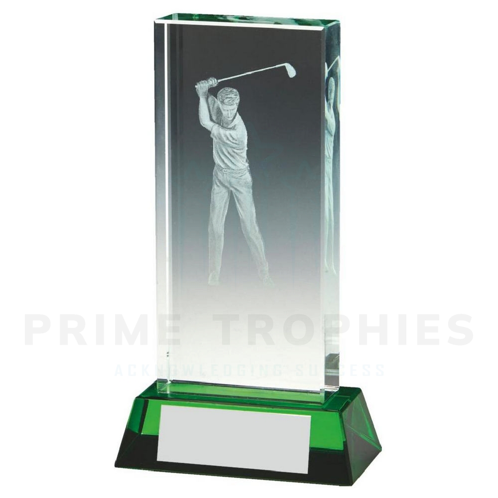 Male Golfer Golf Glass Block Trophy | Prime Trophies