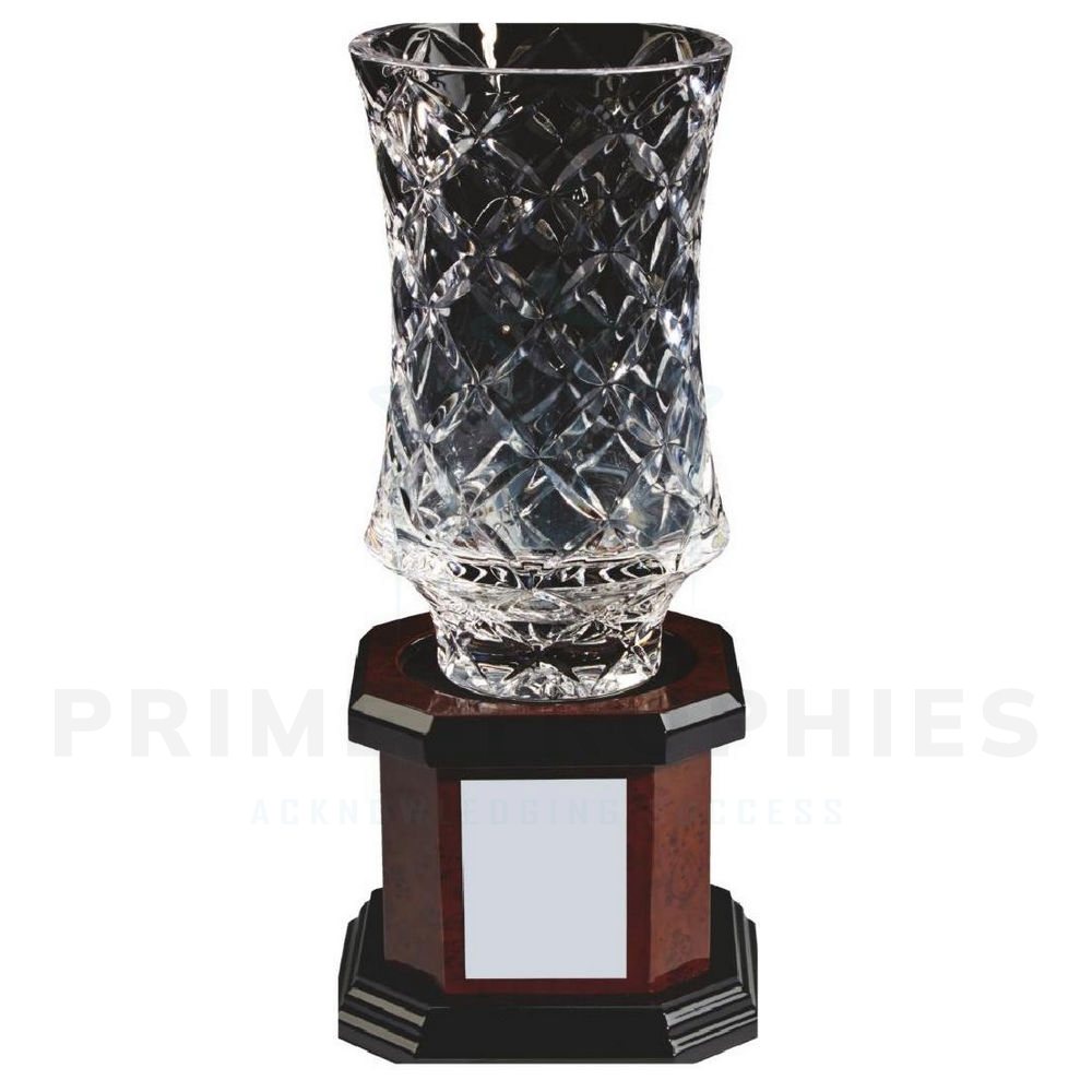 Lead Crystal Vase Award on Wood Base | Prime Trophies